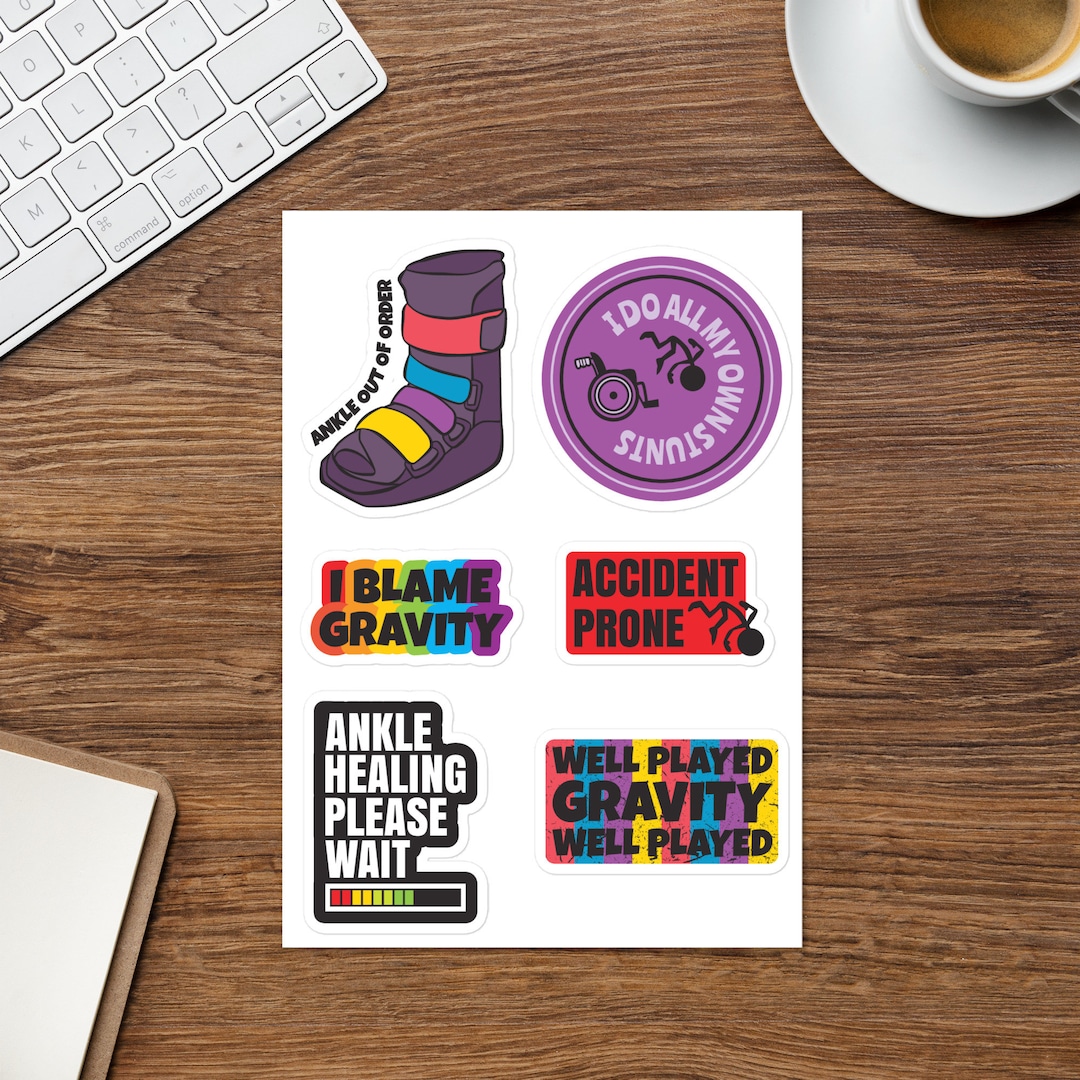 Broken Ankle Sticker Sheet, Humor is Healing Stickers, Accident Prone ...