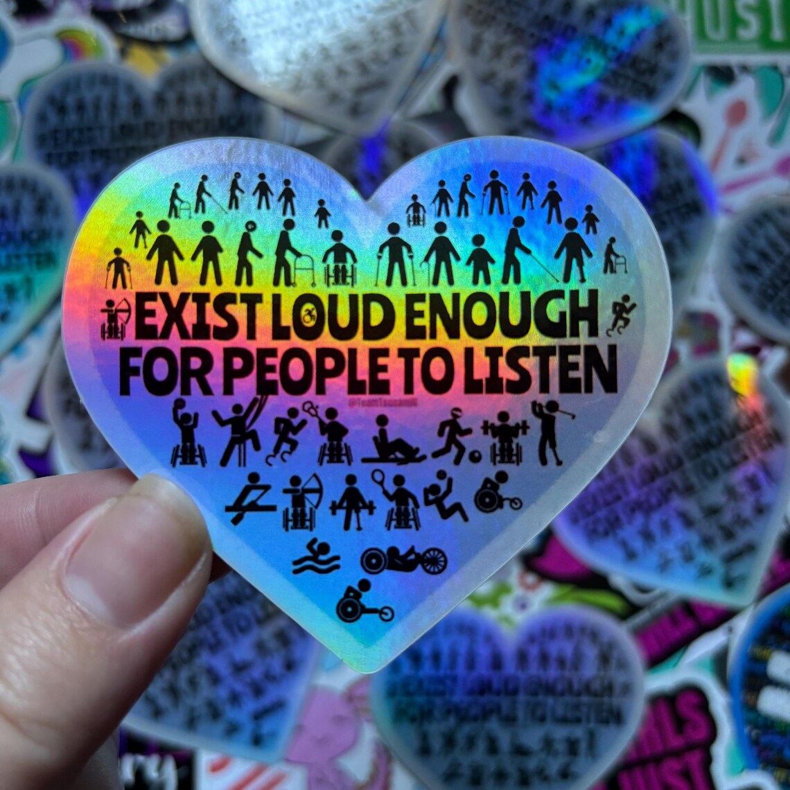 Exist Loud Enough Holographic Sticker, Disabled People and Sports Icons ...
