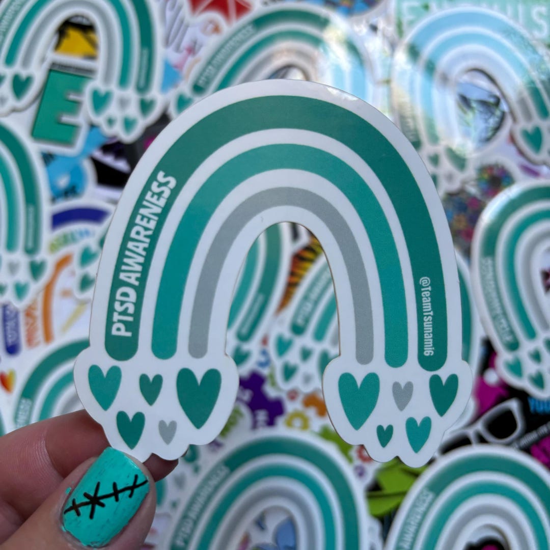 Awareness Rainbow PTSD Glossy Sticker, Teal Rainbow Sticker, Rainbow ...