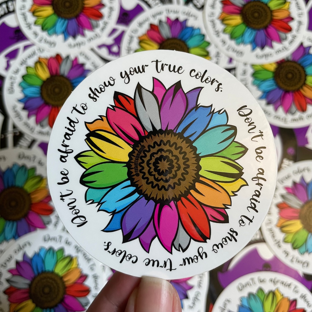 True Colors Waterproof Glossy Sticker, Rainbow Sunflower Sticker, Show ...