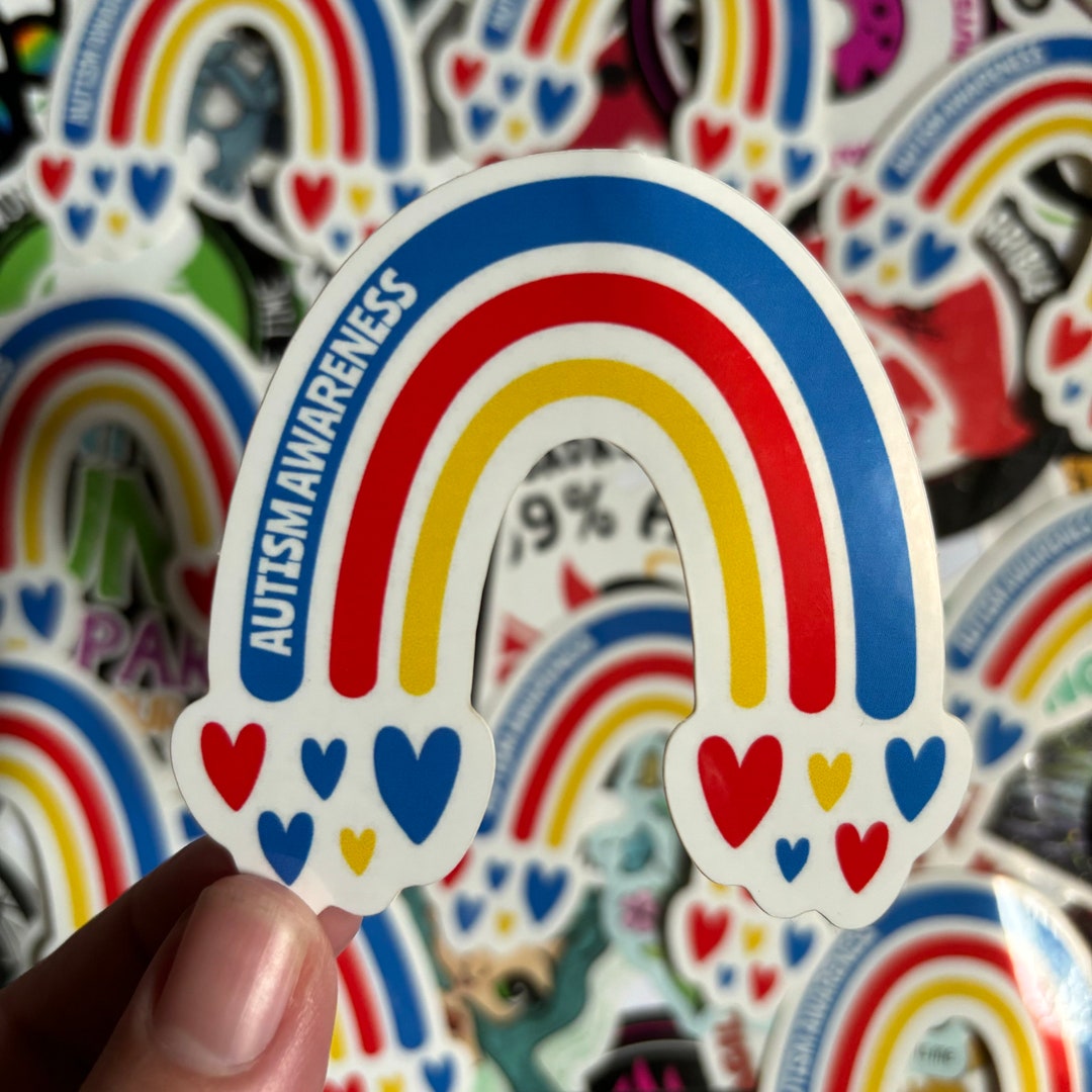 Awareness Rainbow Sticker, Autism Awareness Sticker, Red Blue Yellow ...