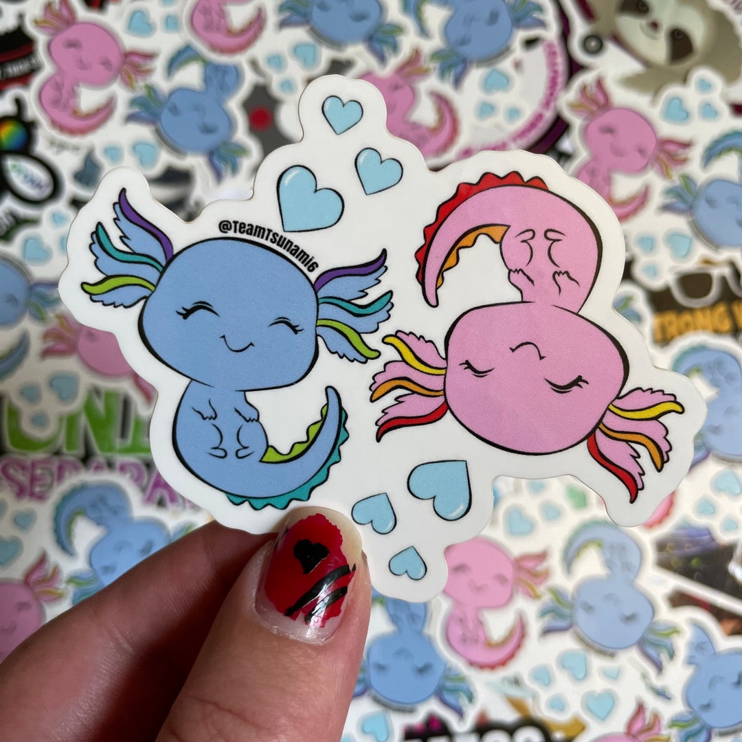 Axolotl Love Waterproof Glossy Sticker, Rainbow Axolotl Sticker, Pink ...