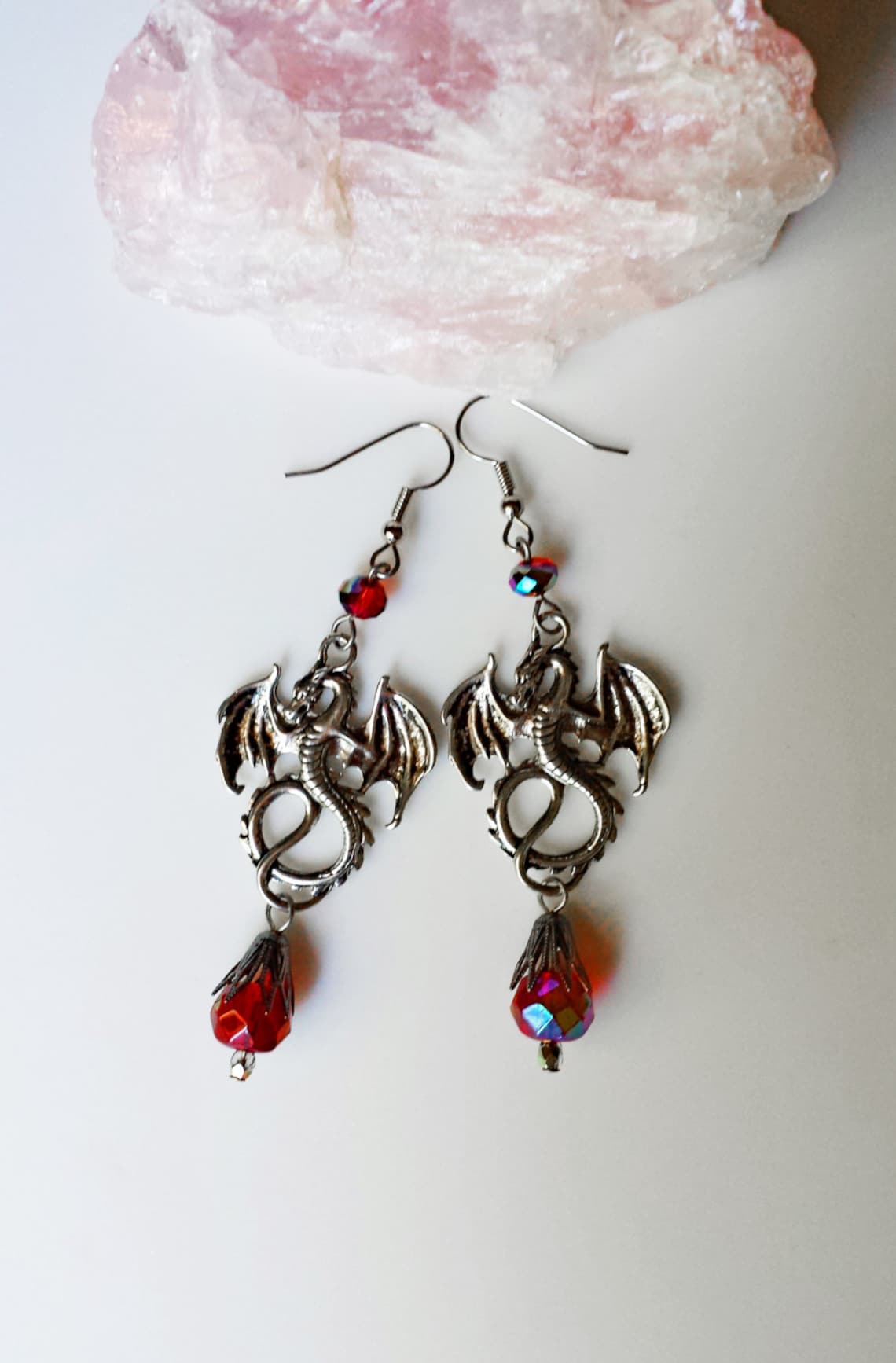 Ruby Drake Earrings, Dragon Ruby Red Beads Earrings, Epic Fantasy ...
