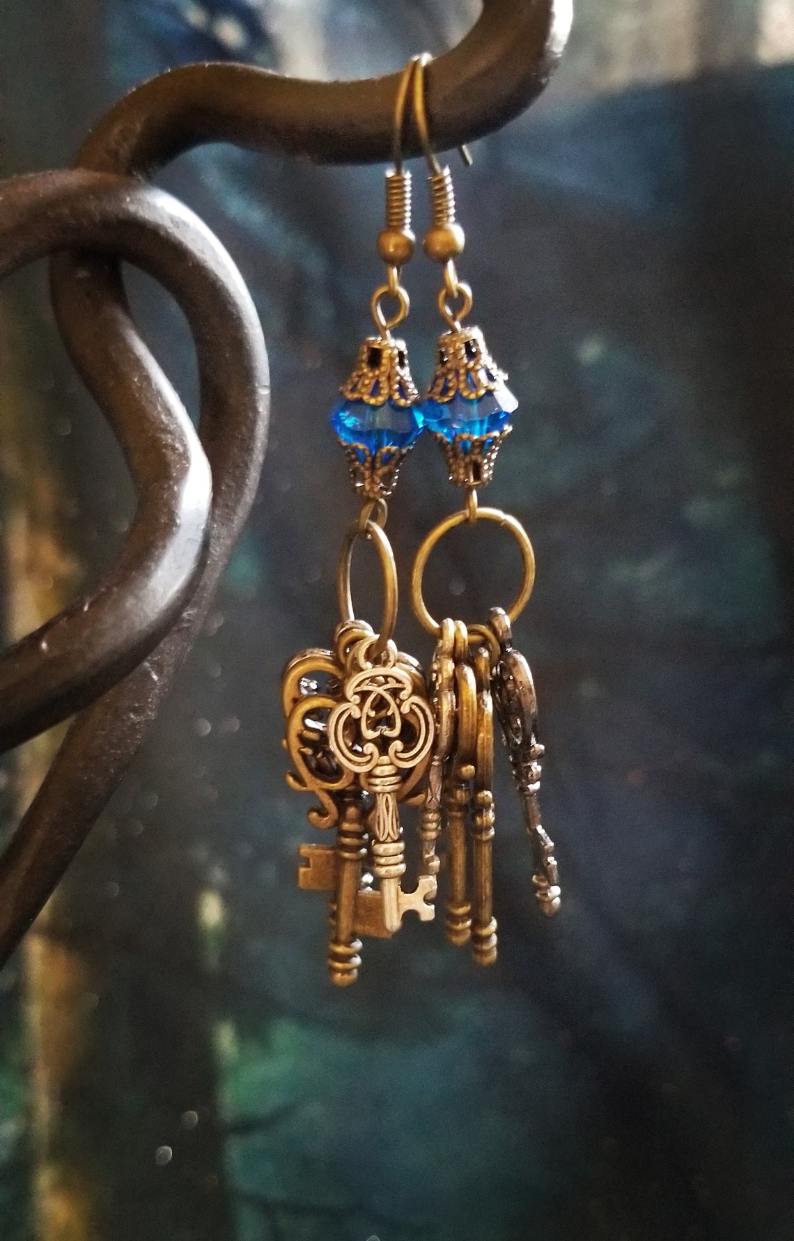 Blue Crystal Key Ring Earrings. Key Earrings Charming - Etsy