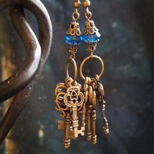 Blue Crystal Key Ring Earrings. Key Earrings Charming - Etsy