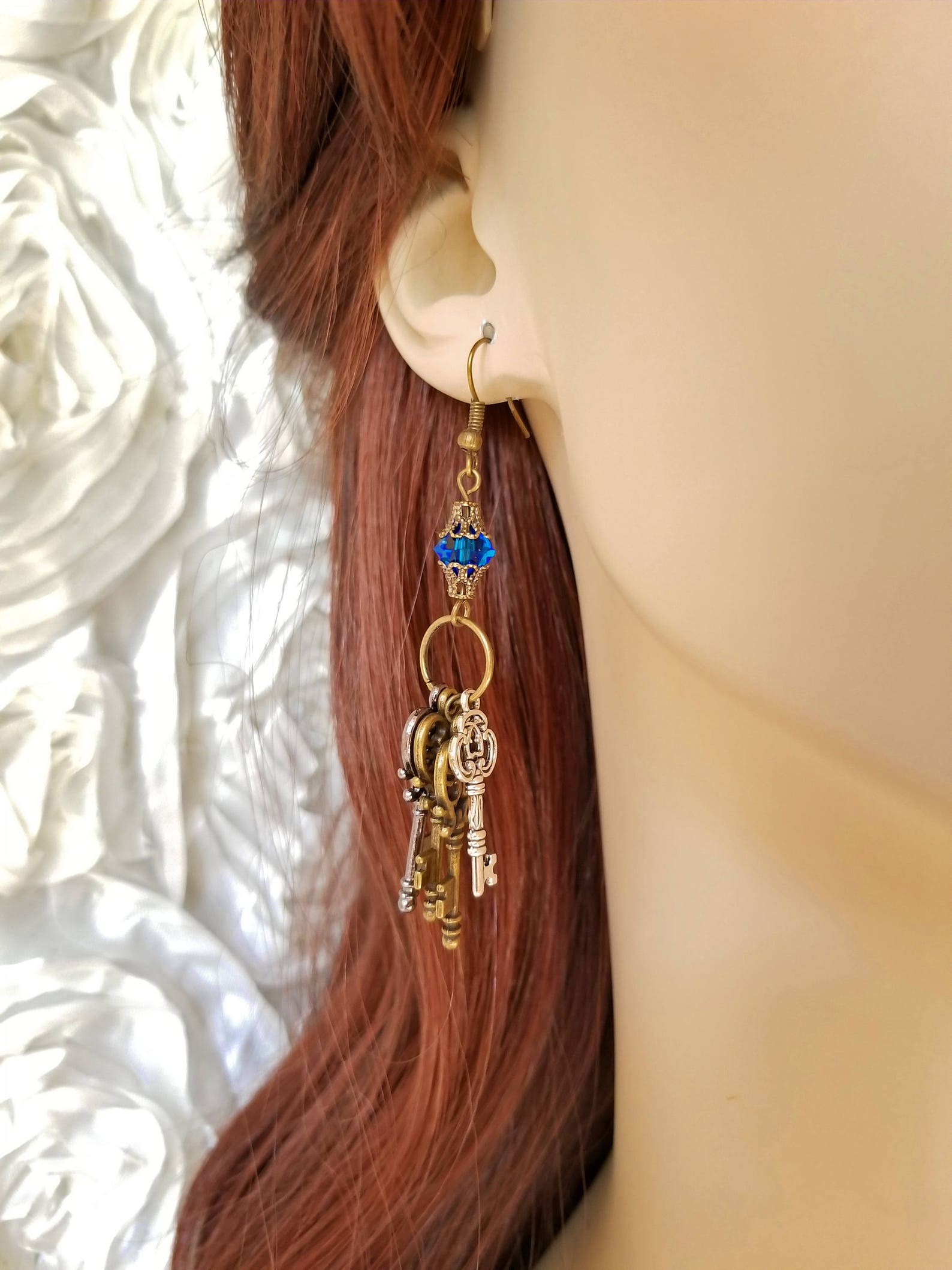 Blue Crystal Key Ring Earrings. Key Earrings Charming - Etsy