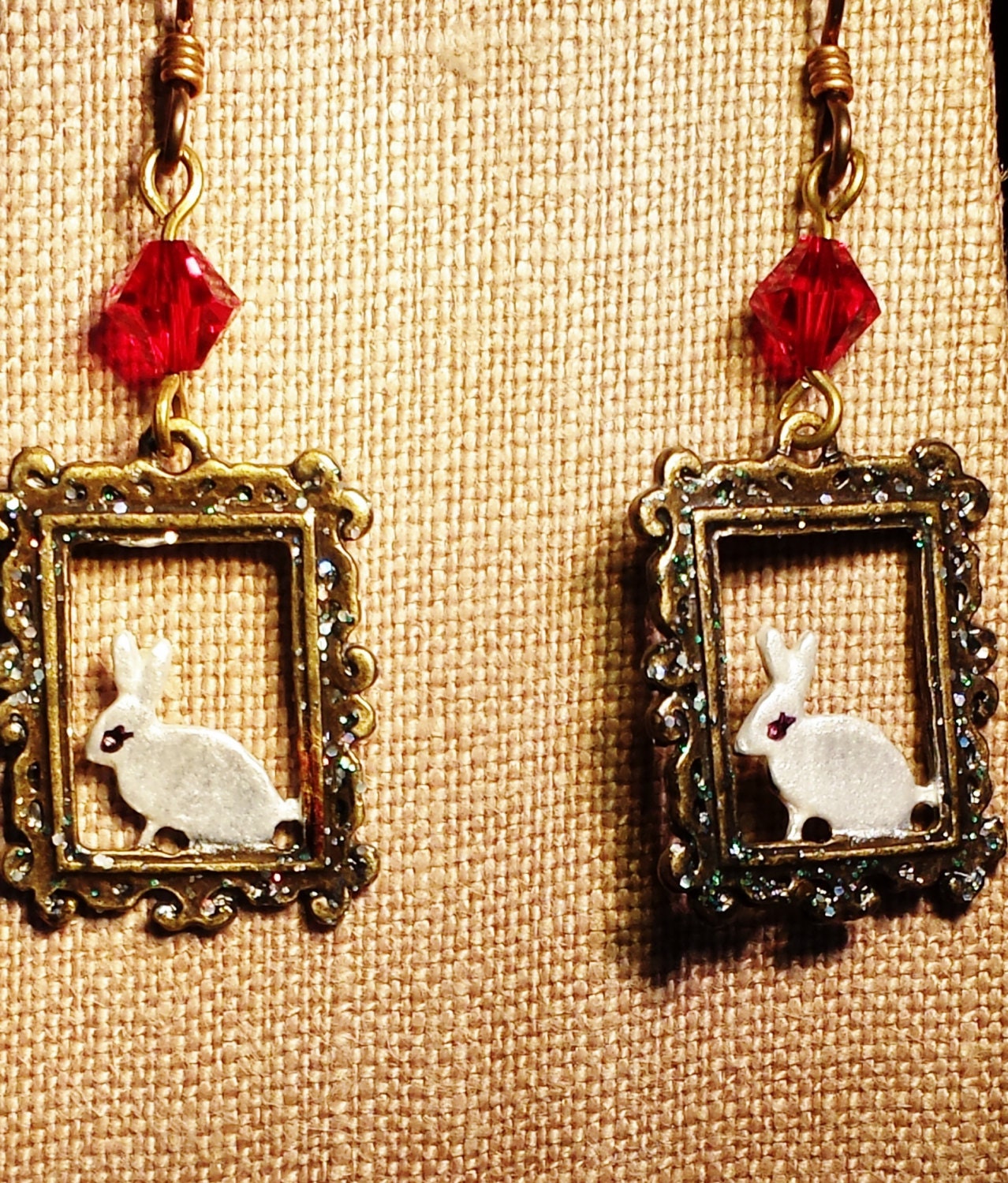 White Rabbit Earrings Hand Painted White Rabbits With Red - Etsy