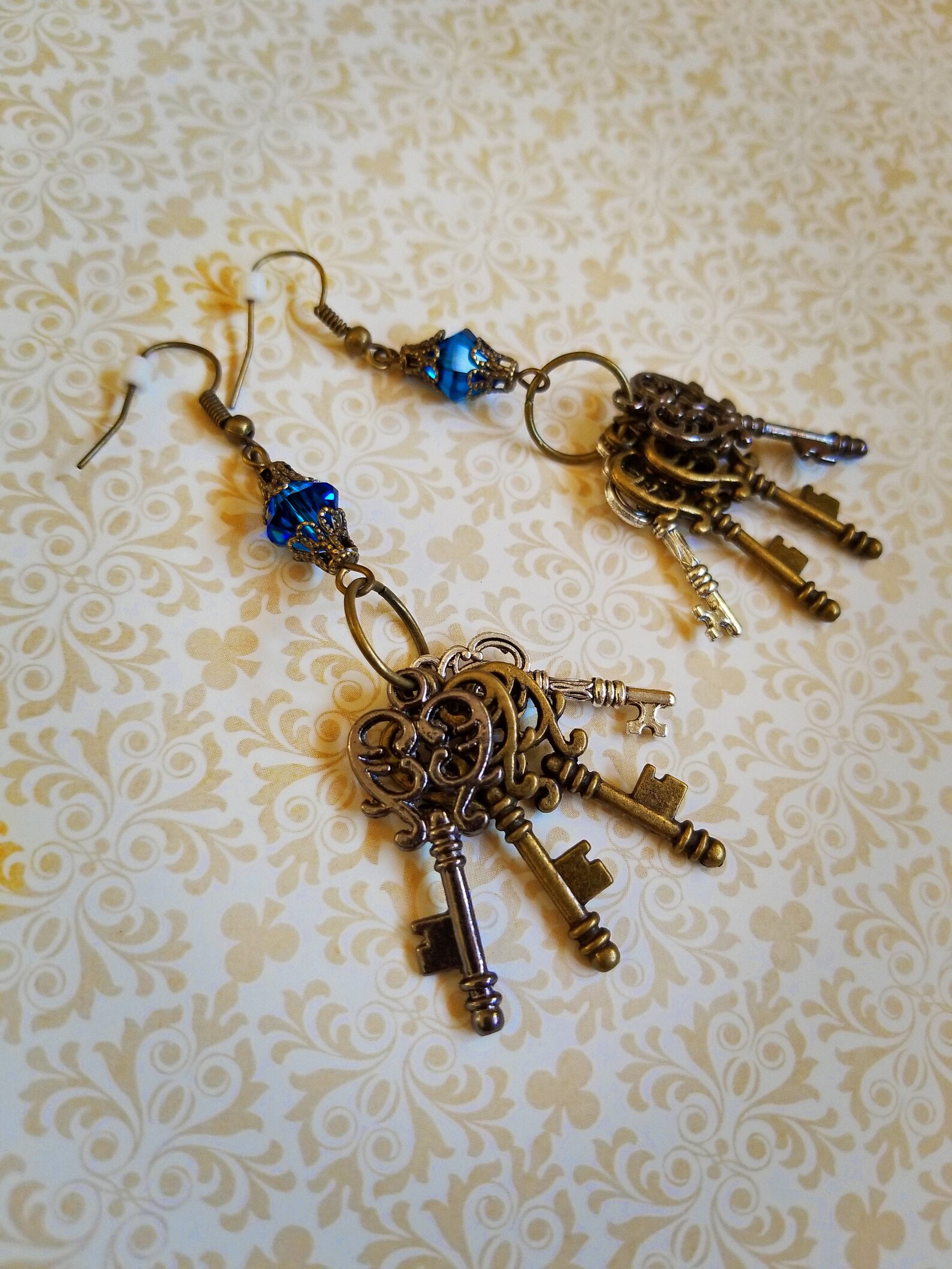 Blue Crystal Key Ring Earrings. Key Earrings Charming - Etsy