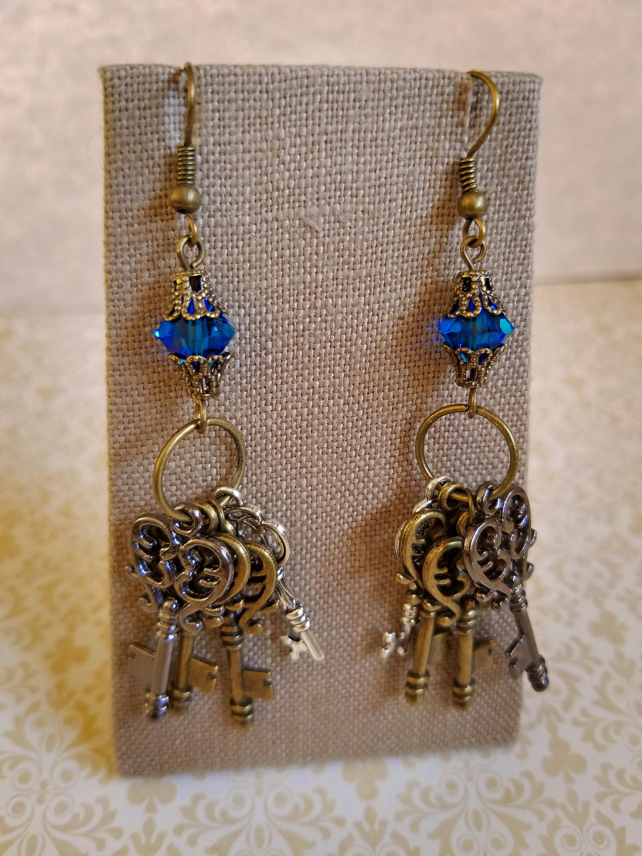 Blue Crystal Key Ring Earrings. Key Earrings Charming - Etsy