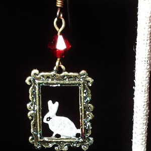 White Rabbit Earrings, Hand Painted White Rabbits With Red Swarovski ...