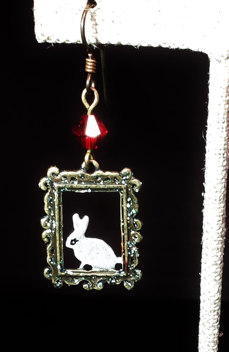 White Rabbit Earrings Hand Painted White Rabbits With Red - Etsy