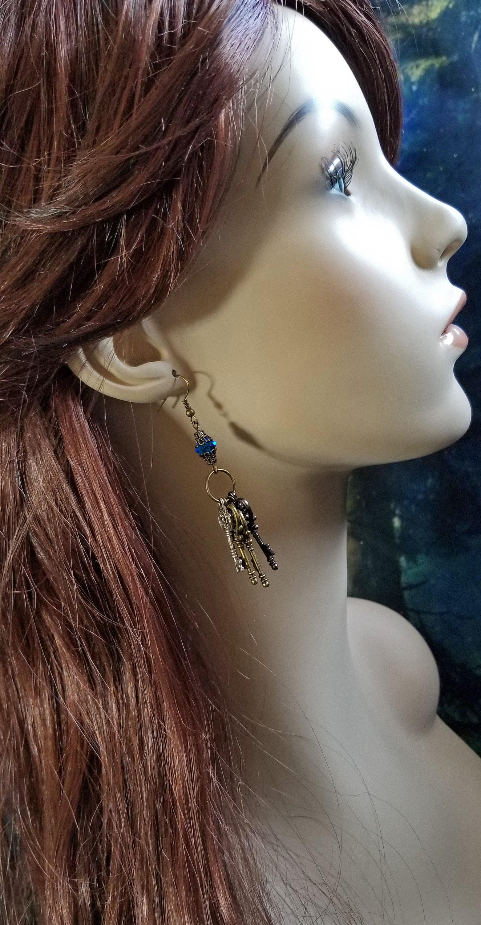 Blue Crystal Key Ring Earrings. Key Earrings Charming - Etsy