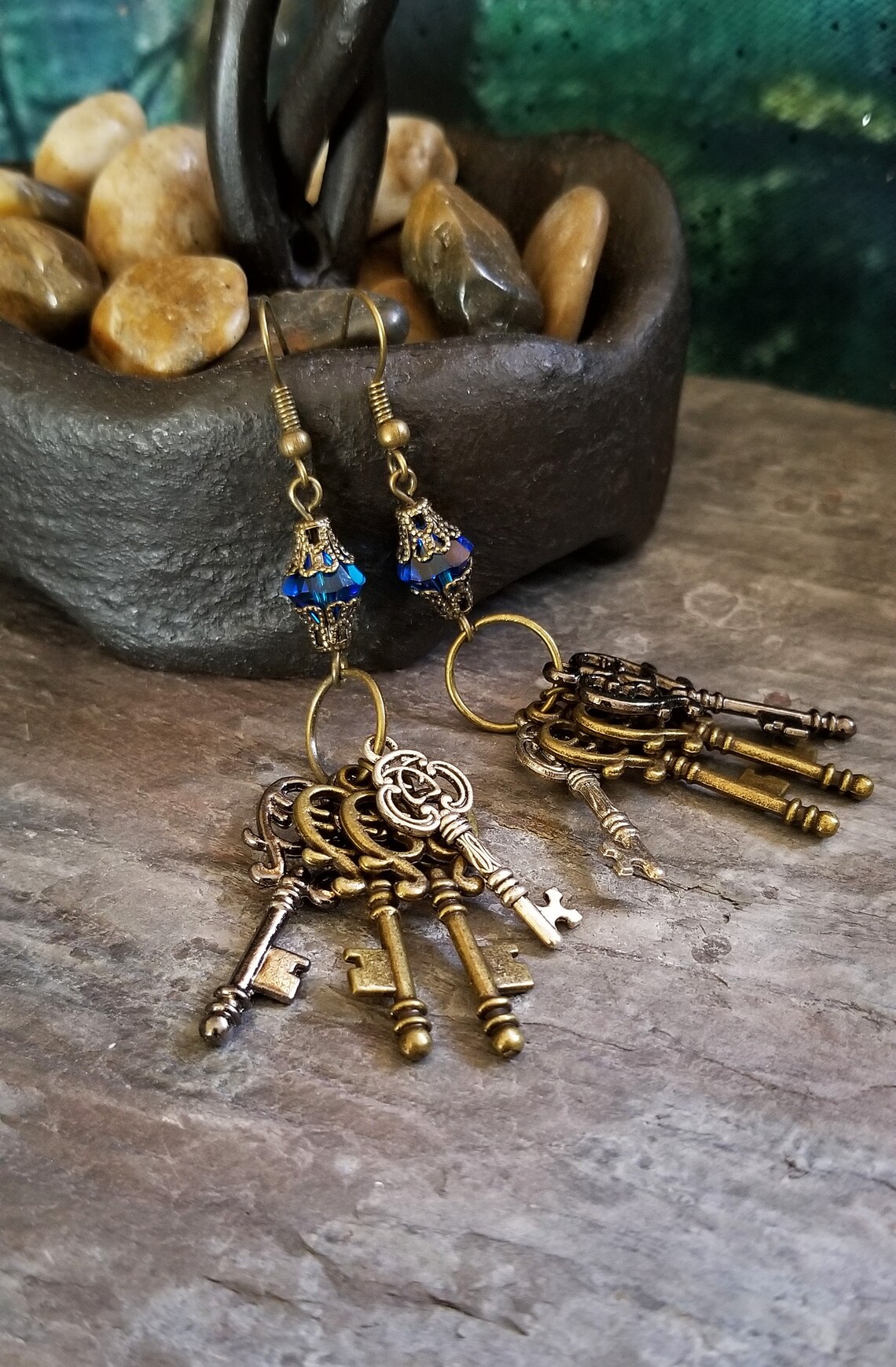 Blue Crystal Key Ring Earrings. Key Earrings Charming - Etsy