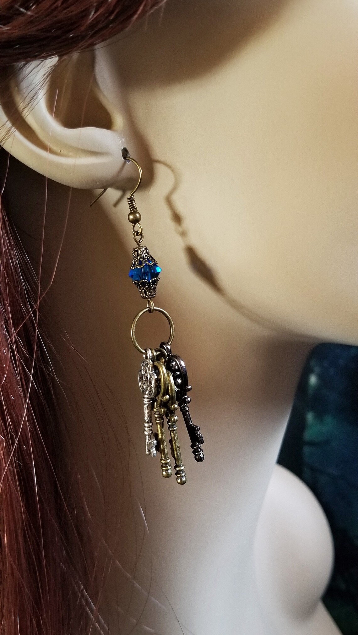 Blue Crystal Key Ring Earrings. Key Earrings Charming - Etsy