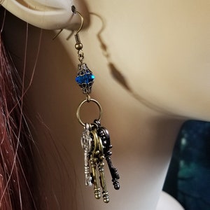 Blue Crystal Key Ring Earrings. Key Earrings Charming - Etsy