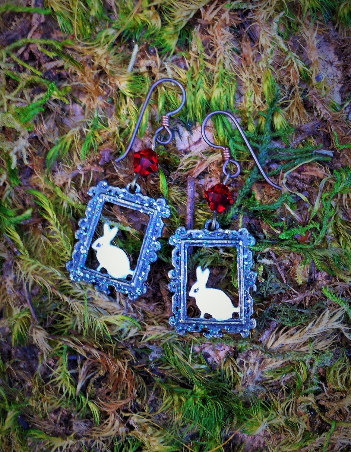 White Rabbit Earrings Hand Painted White Rabbits With Red - Etsy