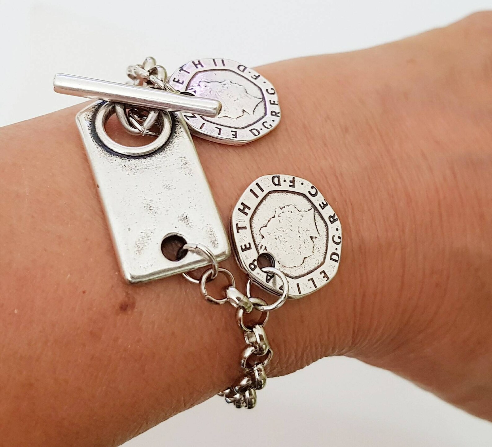 Silver chunky chain bracelet silver toggle bracelet silver | Etsy