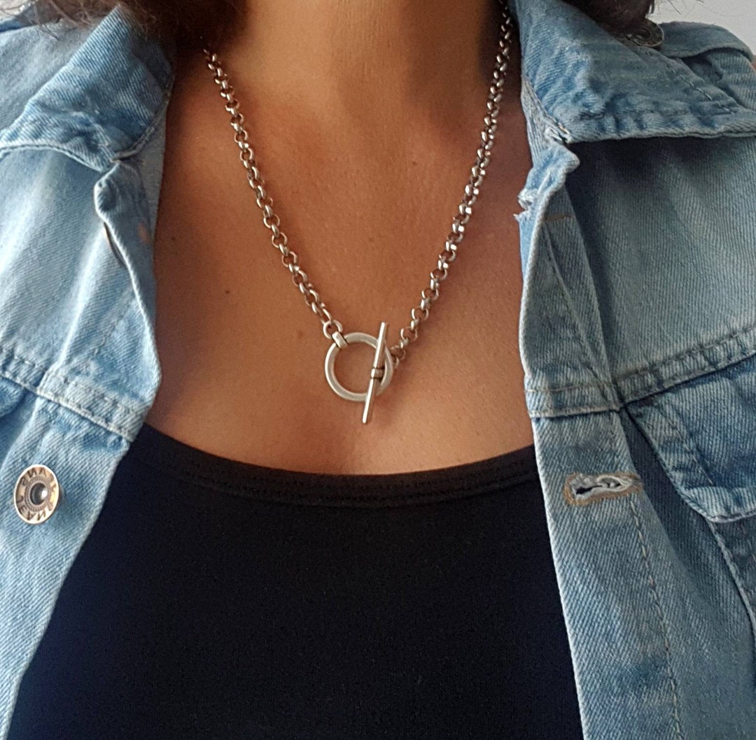 Silver Toggle Necklace, Silver Statement Necklace, Big Toggle Clasp ...