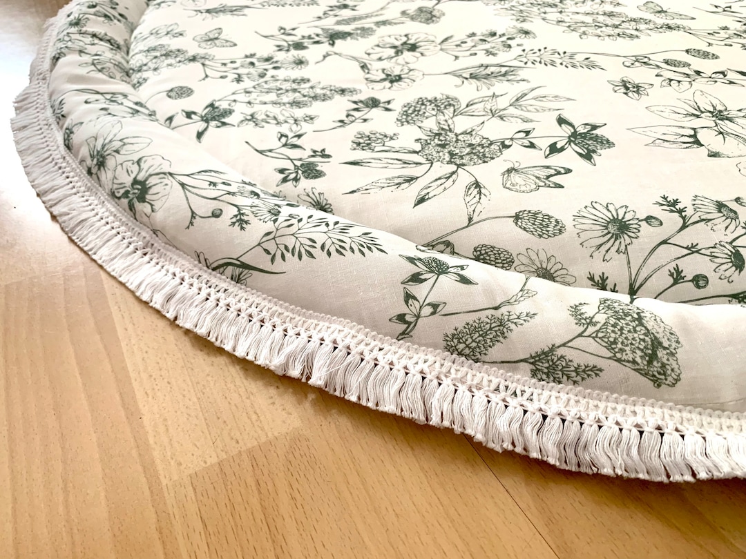 BEAUTIFUL WHIMSICAL Floral Prints, Flower, Round Baby Play Mat, Linen ...