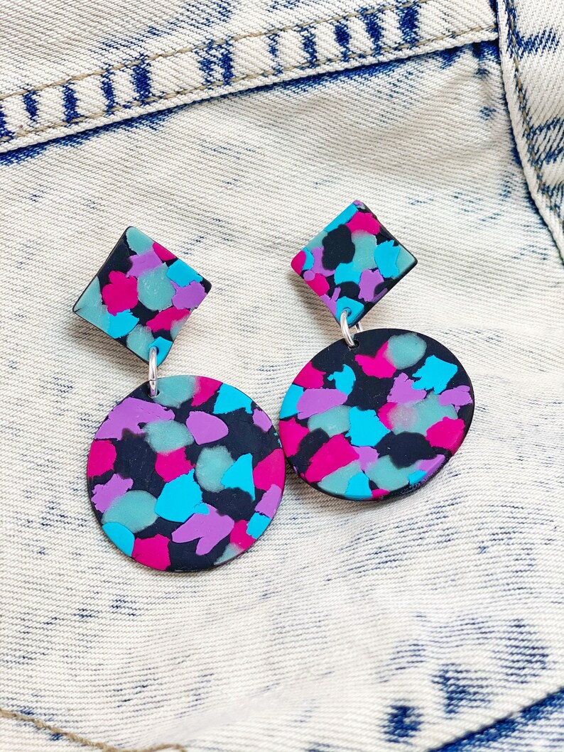 Glow in the Dark Clay Earrings, Circle Drop Studs, Splotchy Design ...