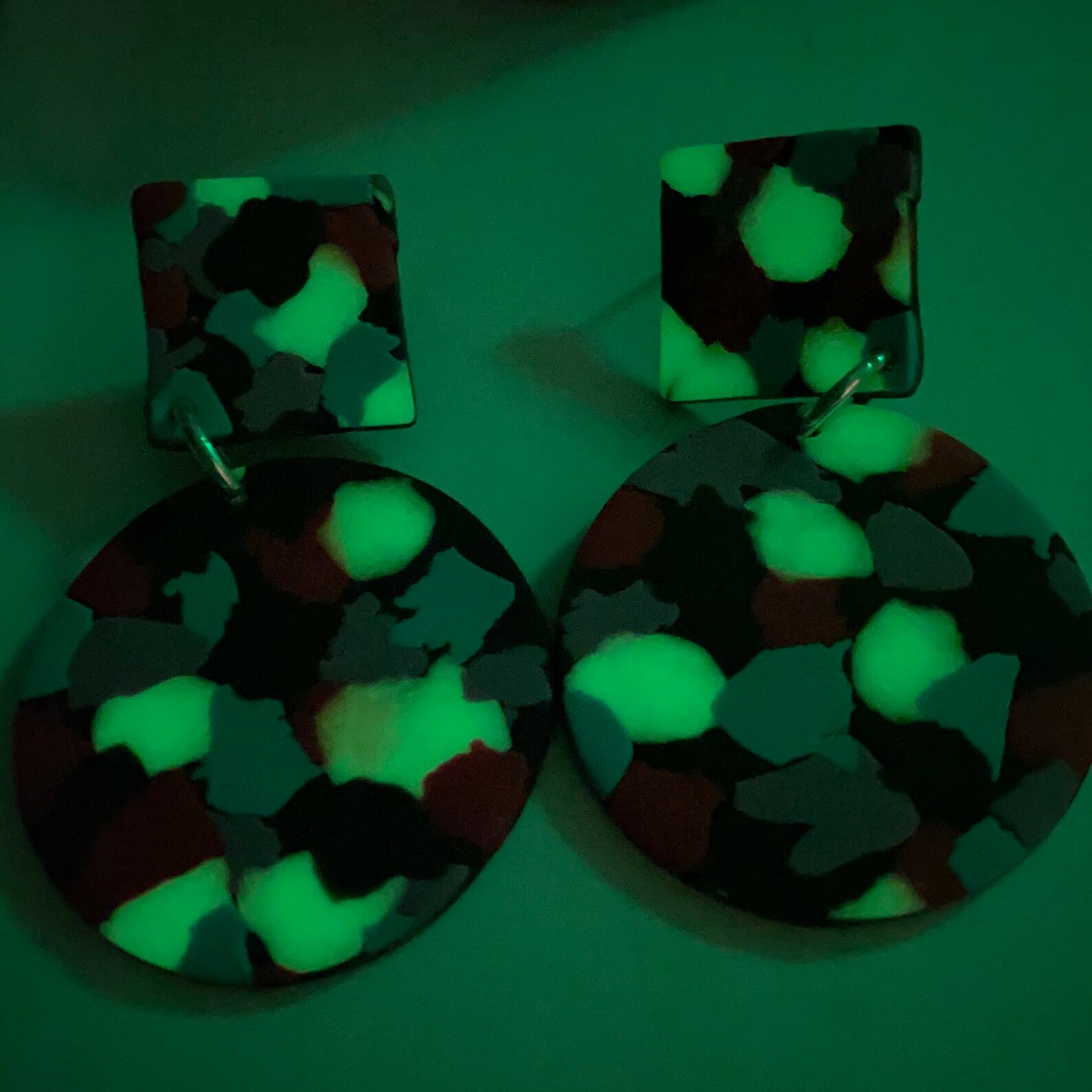 Glow in the Dark Clay Earrings, Circle Drop Studs, Splotchy Design ...