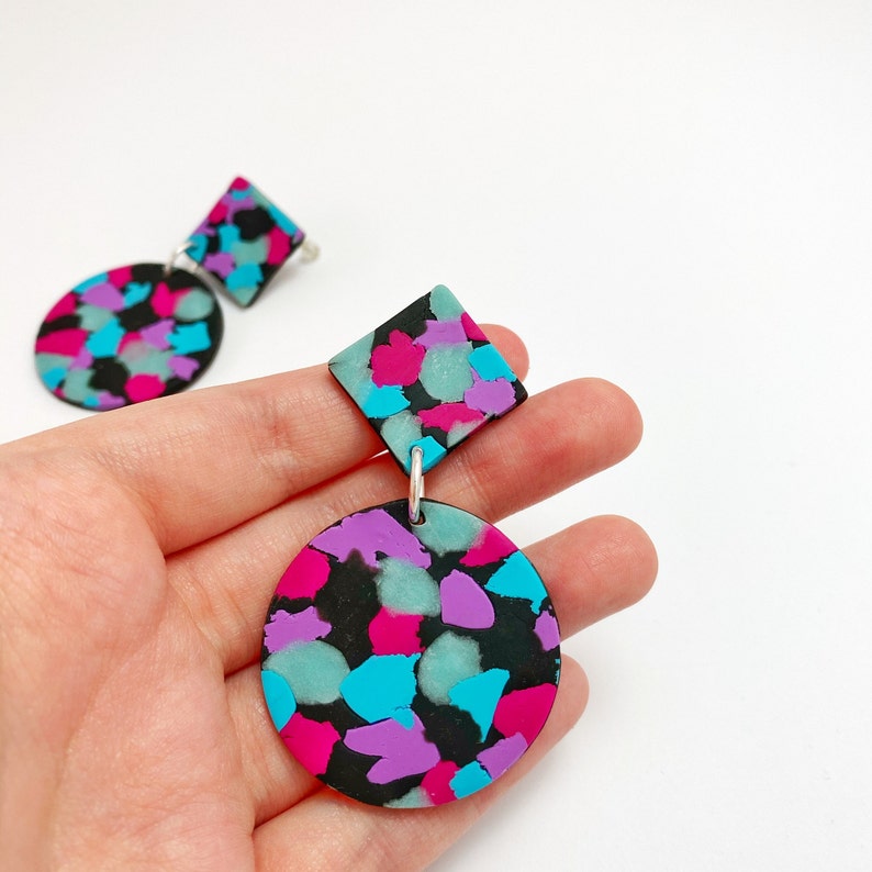 Glow in the Dark Clay Earrings, Circle Drop Studs, Splotchy Design ...