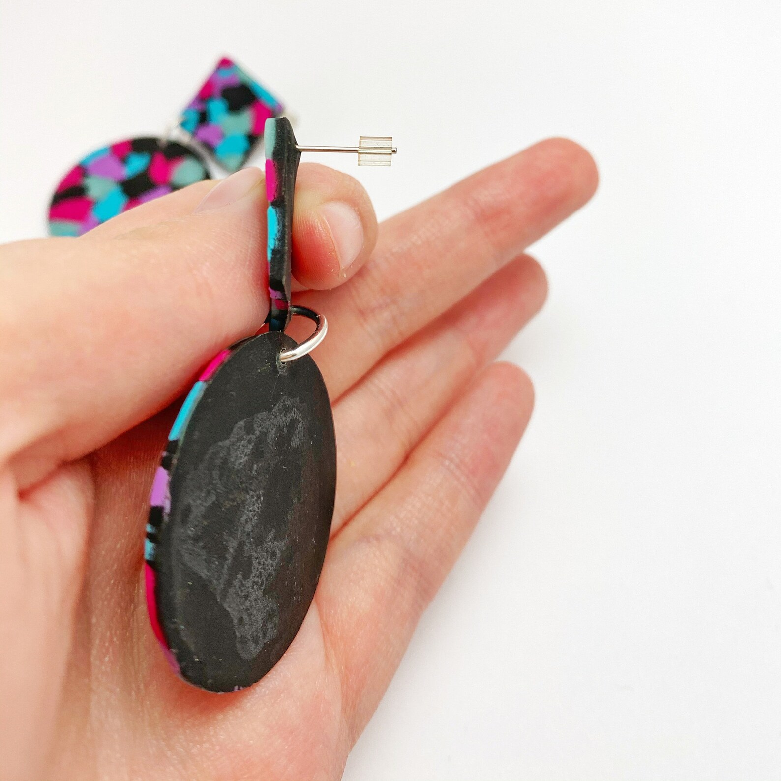 Glow in the Dark Clay Earrings, Circle Drop Studs, Splotchy Design ...