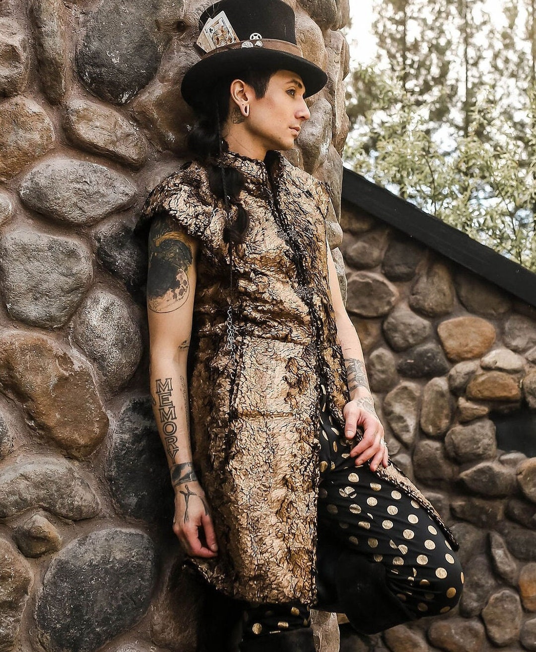 Medieval Style Long Doublet Vest Metallic Gold Minky Fur SIZE 42 Mens ...