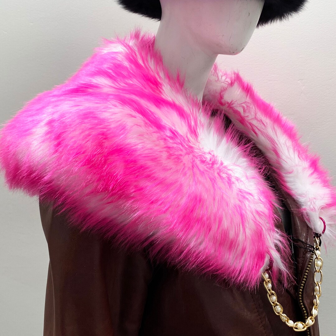 Hot Pink Candy Faux Fur Collar With Pearl Chain Accent - Etsy