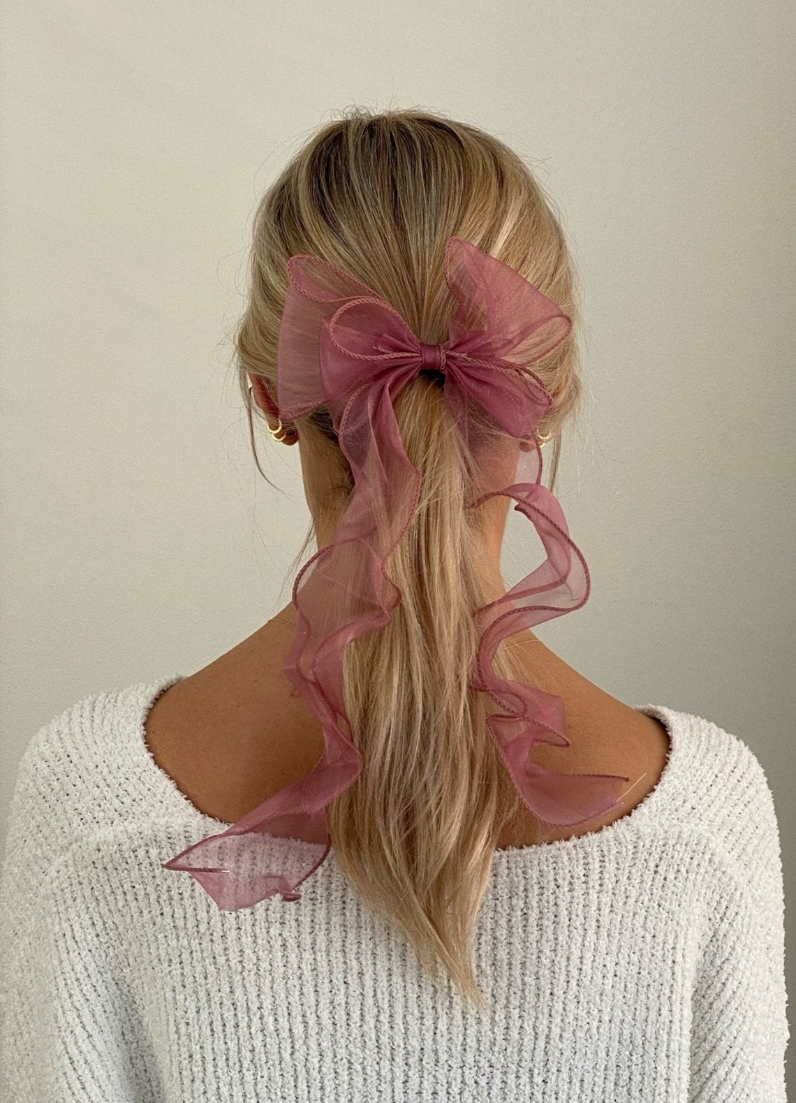 Burns mauve pink lace flowy hair bow clip flower girl | Etsy