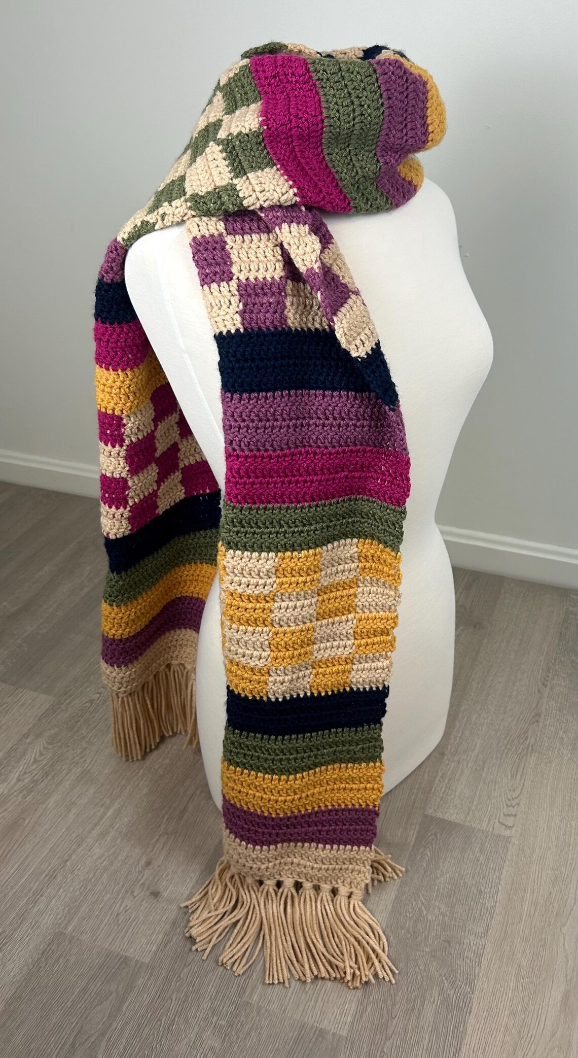 Crochet Stripes and Checker Oversized Scarf - Etsy