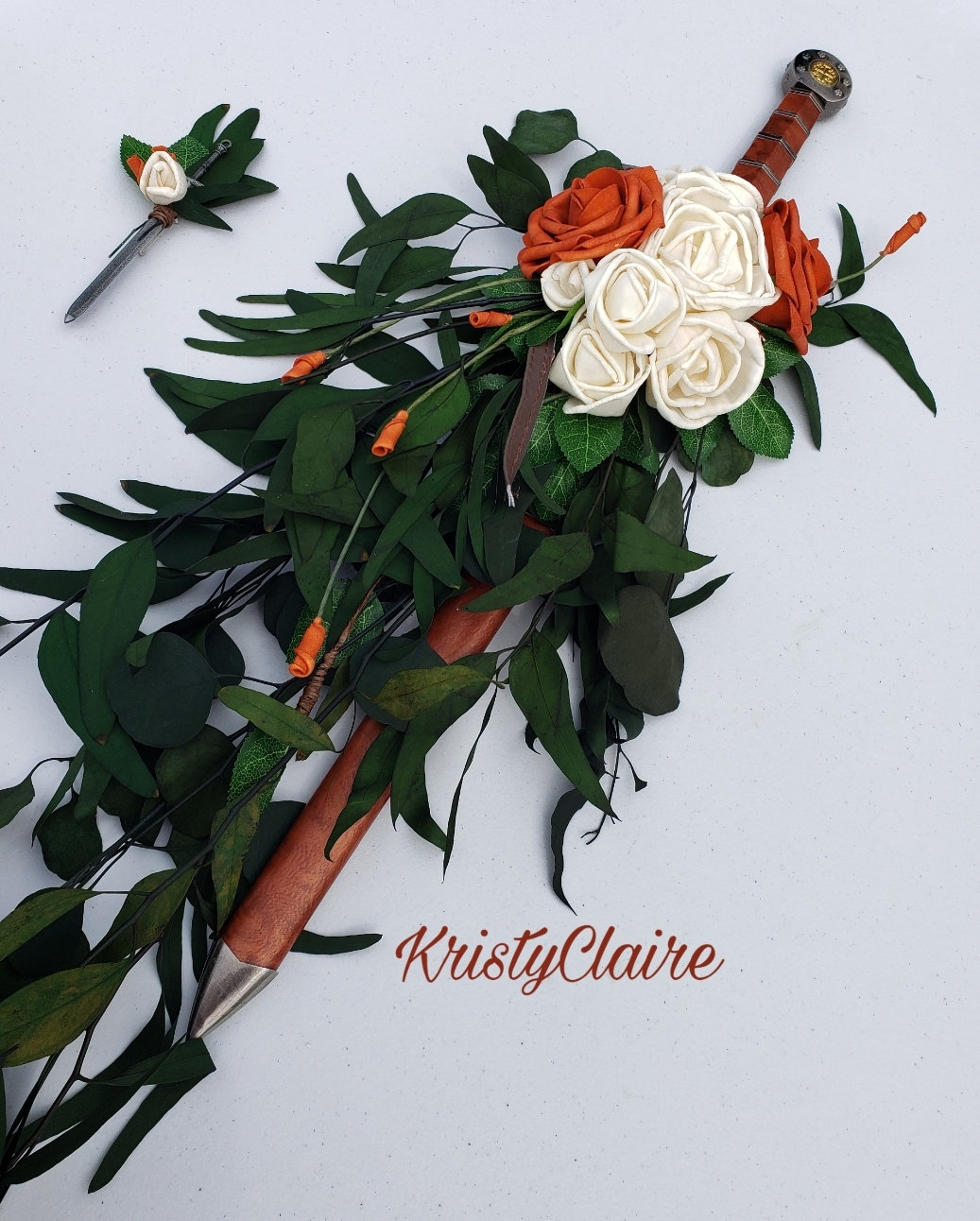 Medieval, Sword Bridal Bouquet, Burnt Orange, Sola Wood, Foam Rose ...
