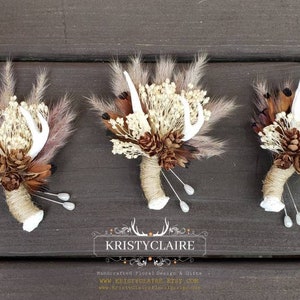Antler Boutonniere With Dried Babysbreath, Pampas Grass, Pheasant ...