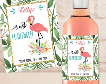 Flamingo wine label | Etsy