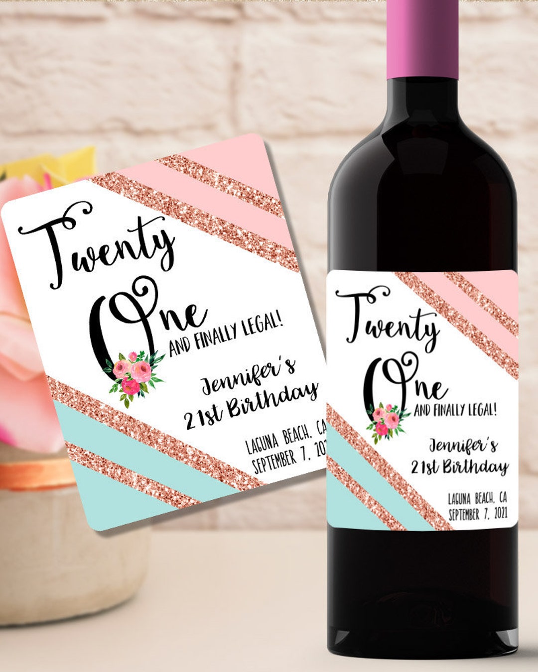 PRINTED Custom 21st Bithday Wine Label, Twenty One Birthday Wine Label ...