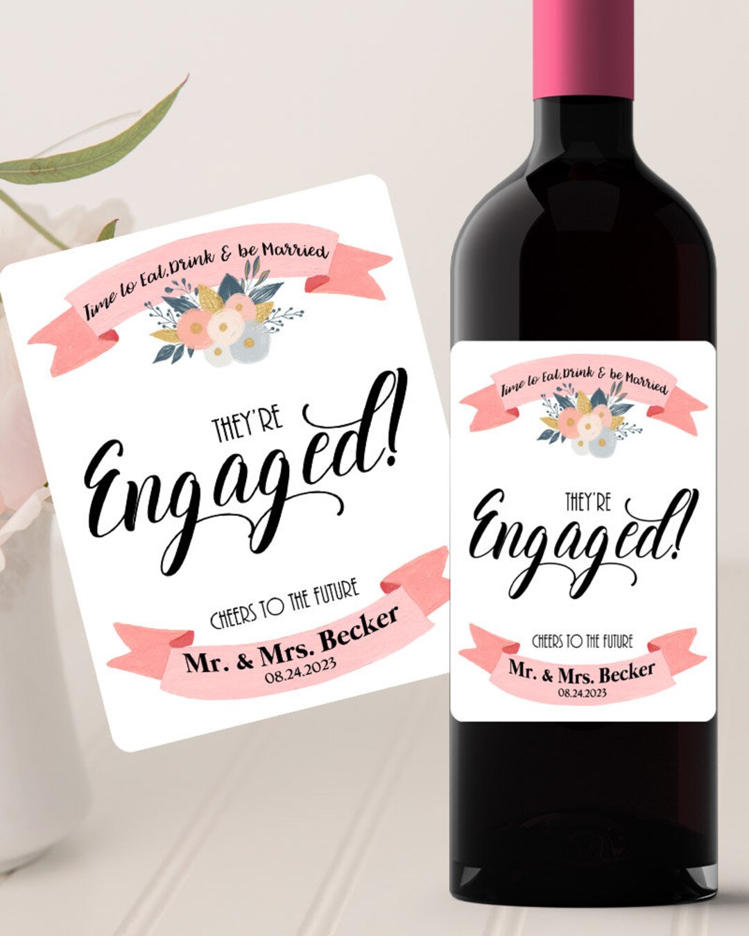 PRINTED Personalized Engagement Wine Label, Engaged Custom Wedding Gift ...