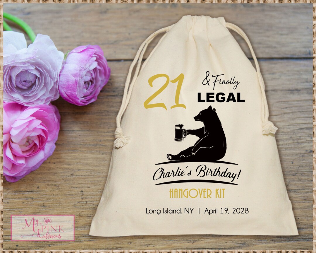 Personalized 21st Birthday Hangover Kit Bag, Twenty One Birthday for ...