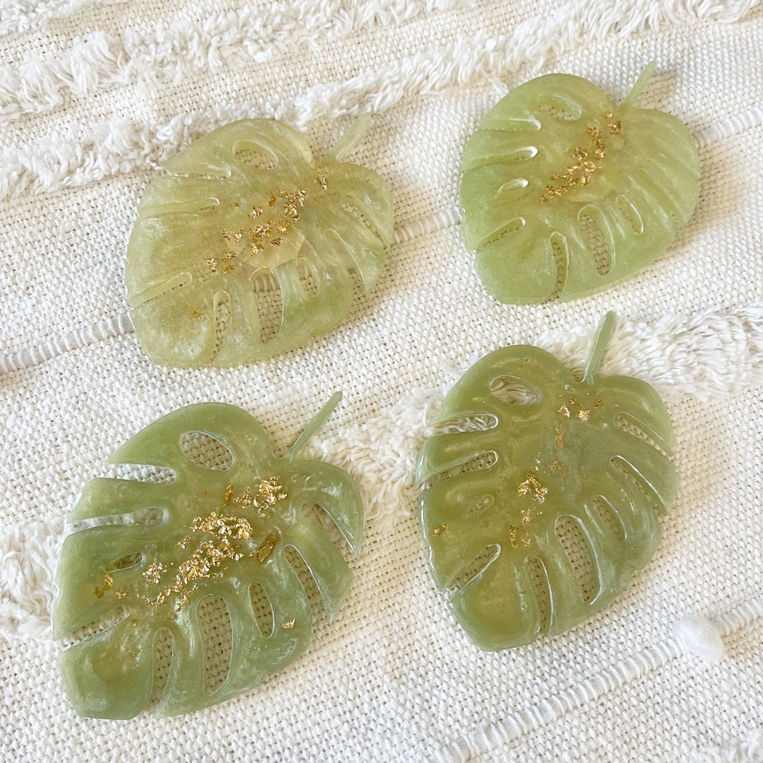 Set of 4 Monstera Leaf Coasters | Resin Monster Leaf Coasters ...