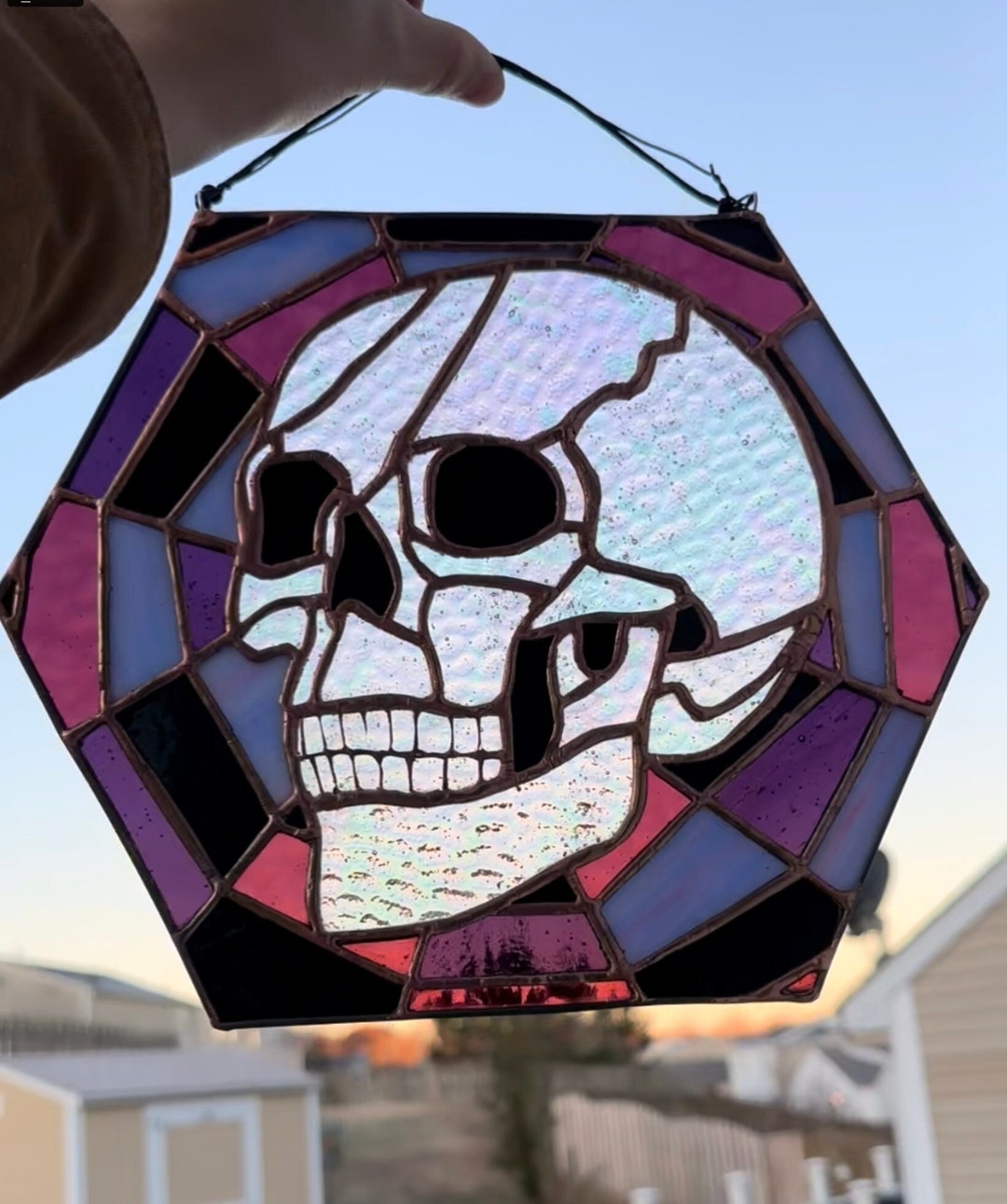 Stained Glass Skull With Web Background - Etsy