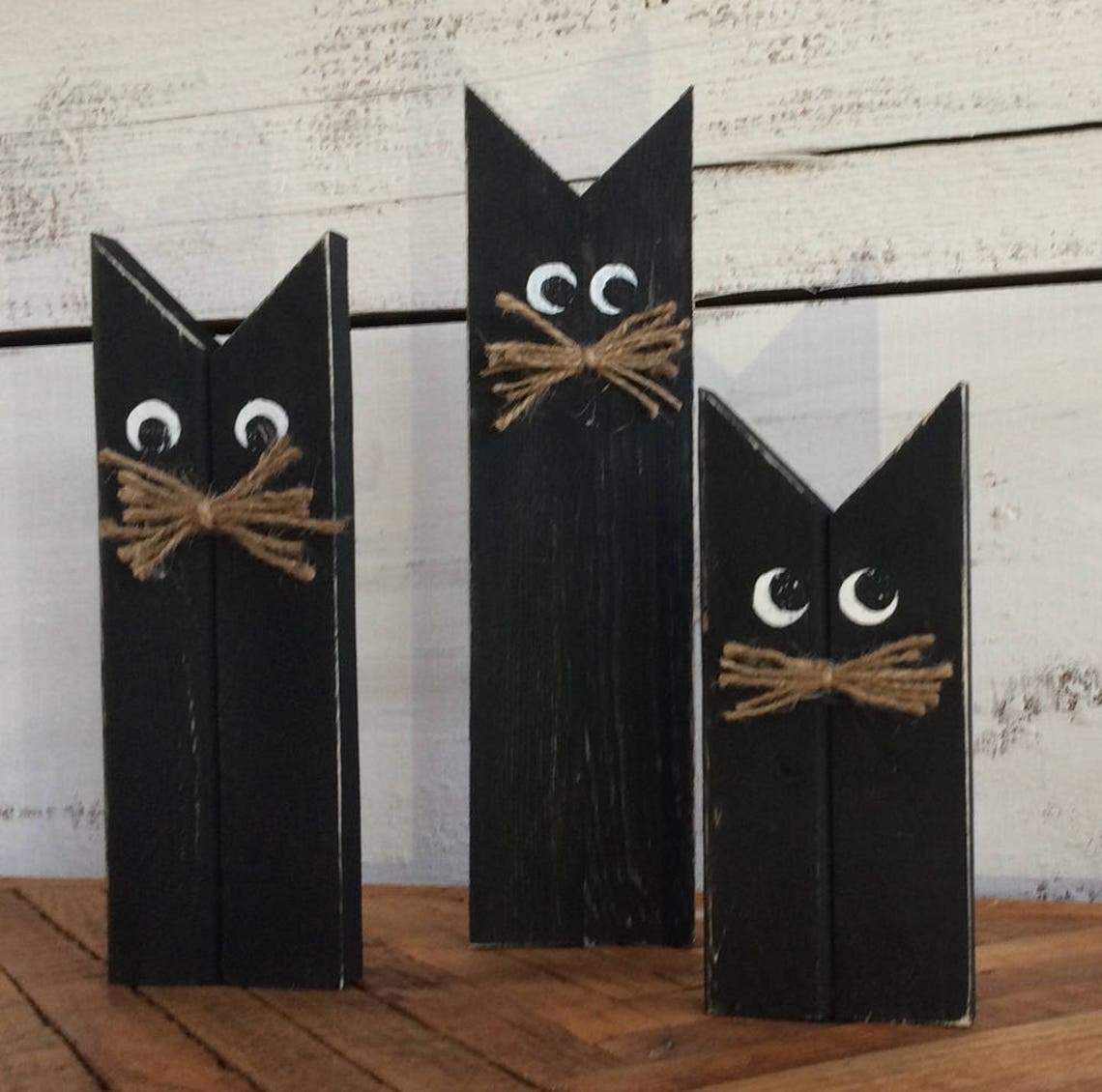 Black Cats Halloween Decor Wooden Cats Primitive Halloween - Etsy