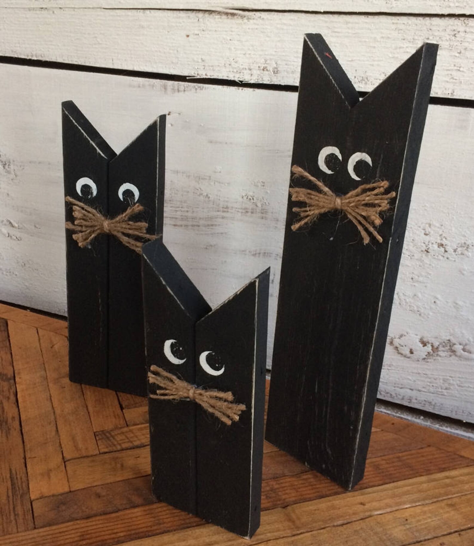 Black Cats Halloween Decor Wooden Cats Primitive Halloween - Etsy