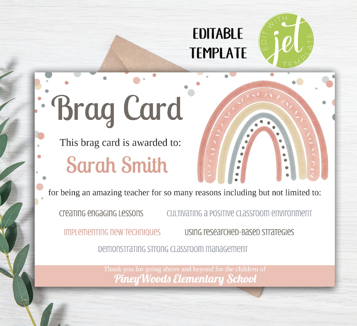 EDITABLE Brag Card for Employees Teachers Students - Etsy