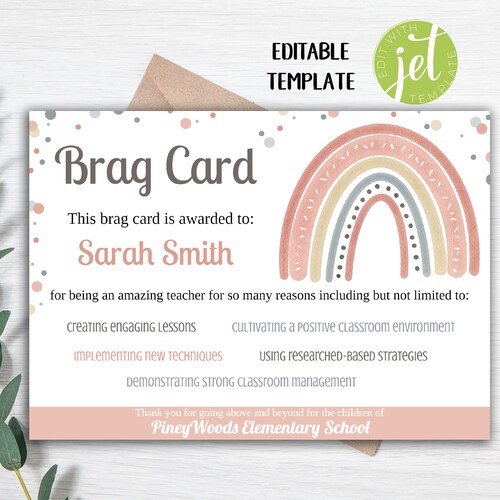 EDITABLE Brag Card for Employees Teachers Students - Etsy