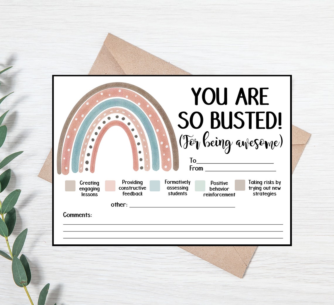 Boho Rainbow Teacher Feedback Card Teacher Positive - Etsy