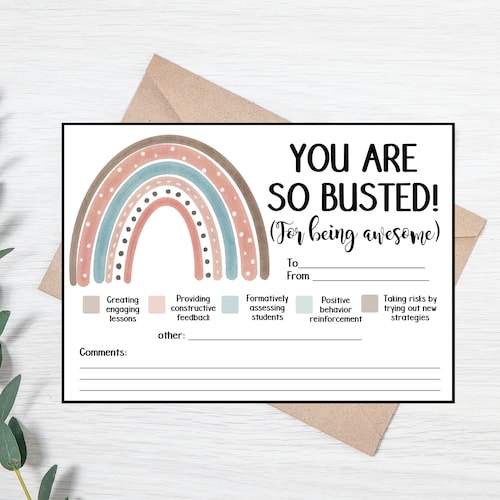 Boho Rainbow Teacher Feedback Card Teacher Positive - Etsy