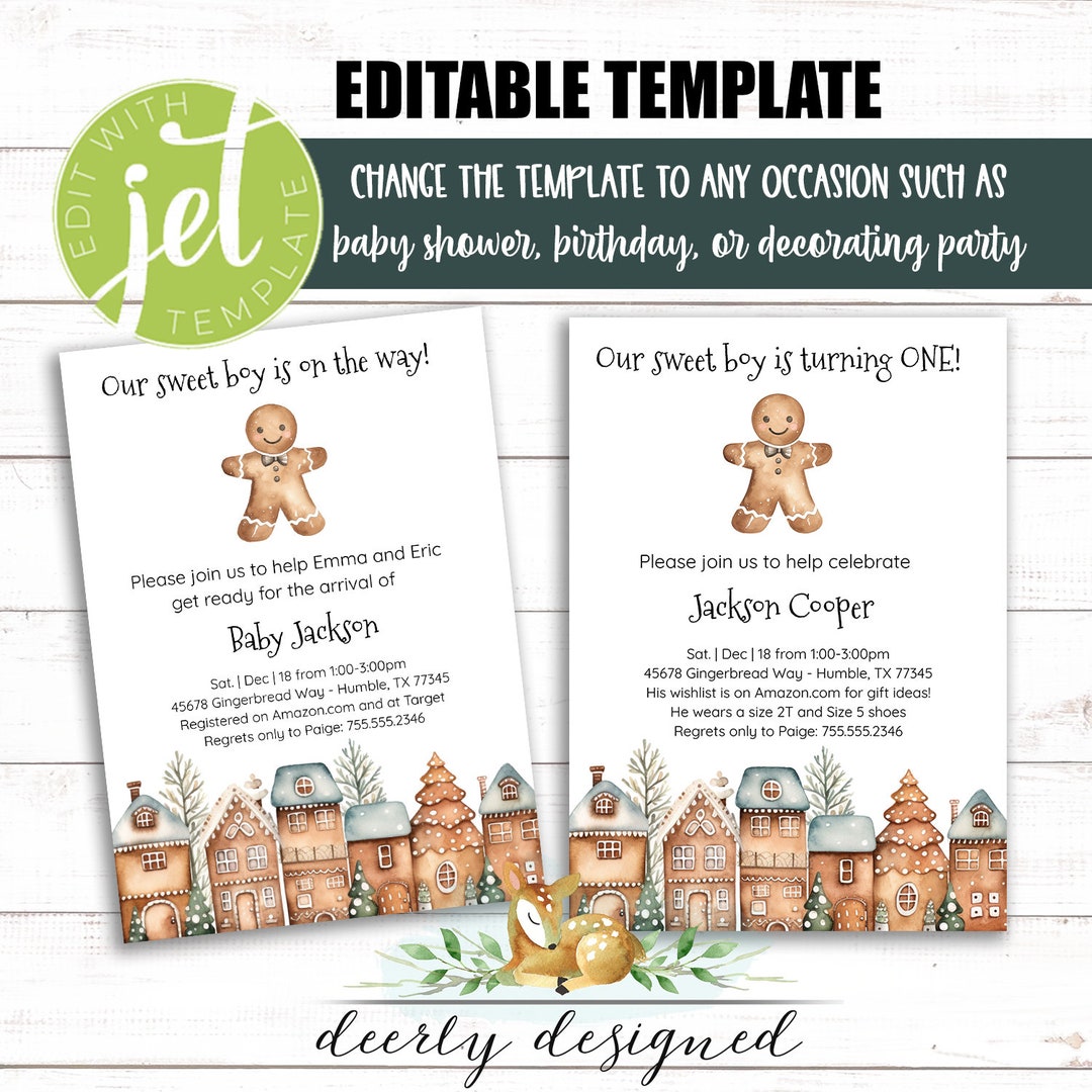 EDITABLE Gingerbread Man Invitation Birthday, Baby Shower, Decorating ...