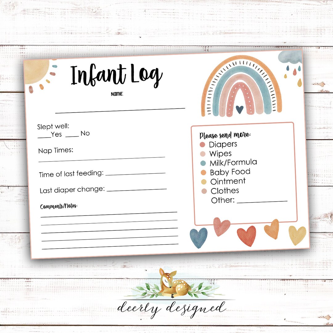 Infant Log Daycare Form - Boho Rainbow Infant Log - Home Daycare ...