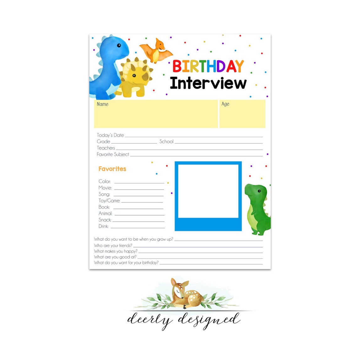 Dinosaur Birthday Interview Questions Sheet - Birthday Questions ...