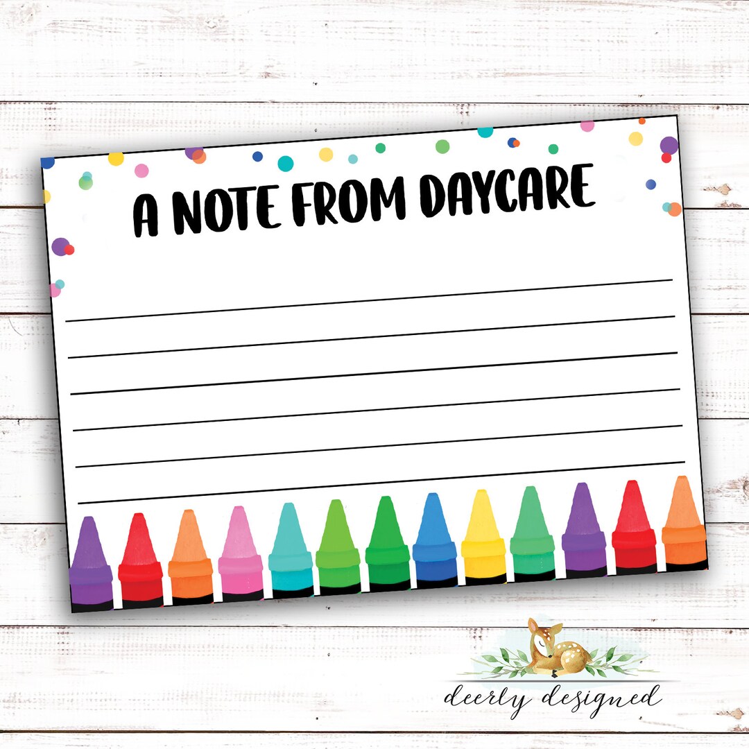 Note From Daycare Stationary - Crayons - Daycare Note - Home Daycare ...