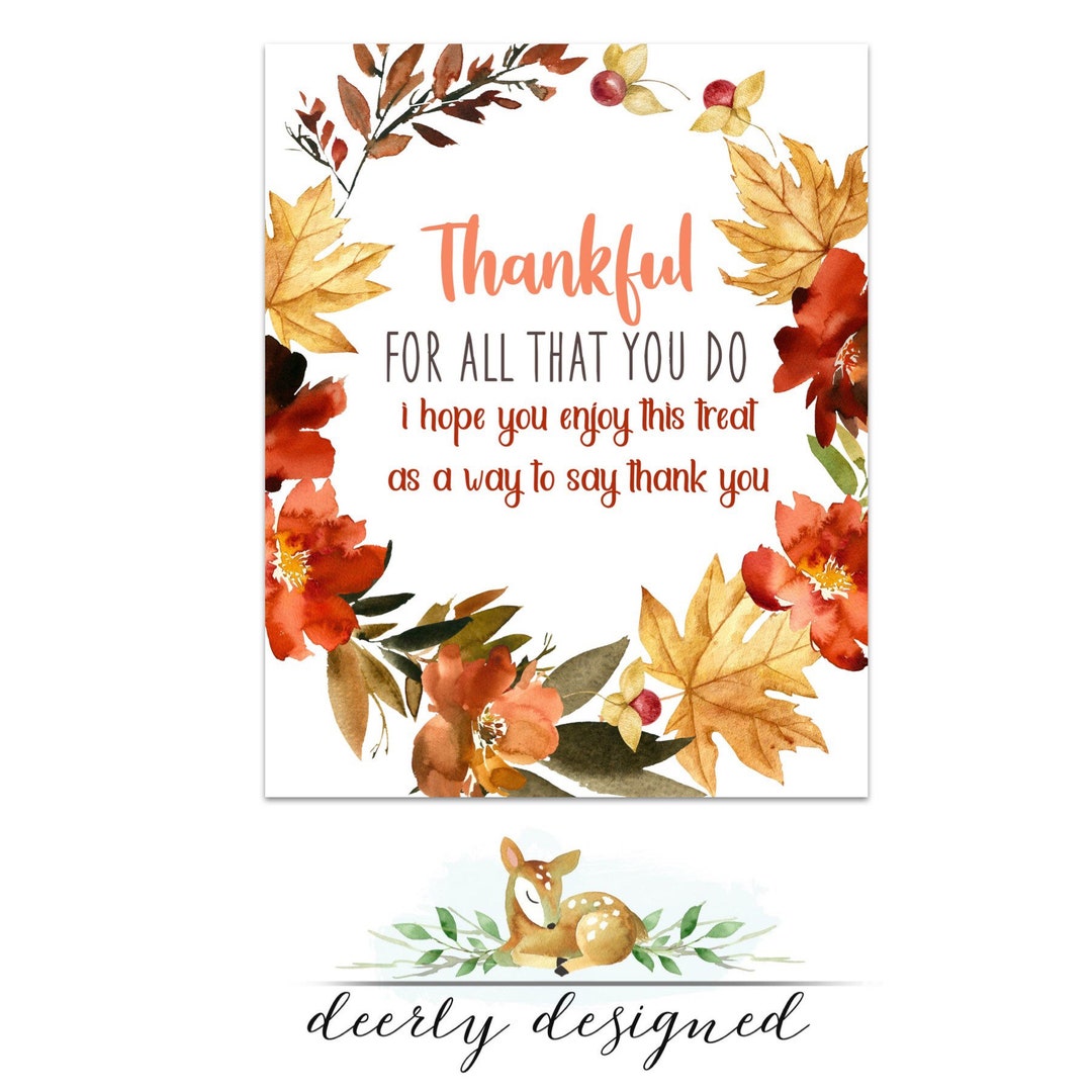 Thankful Treat Printable - Delivery Driver - Teacher - Friend ...